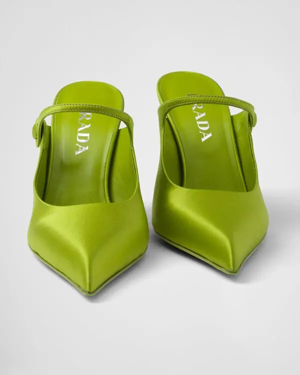 Prada Satin High-Heeled Mules - Fern Green | Editorialist